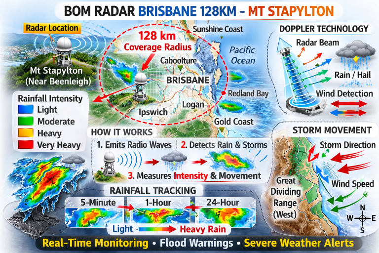 BOM Radar Brisbane 128km Mt Stapylton Queensland’s Weather Eye - Spoonyo
